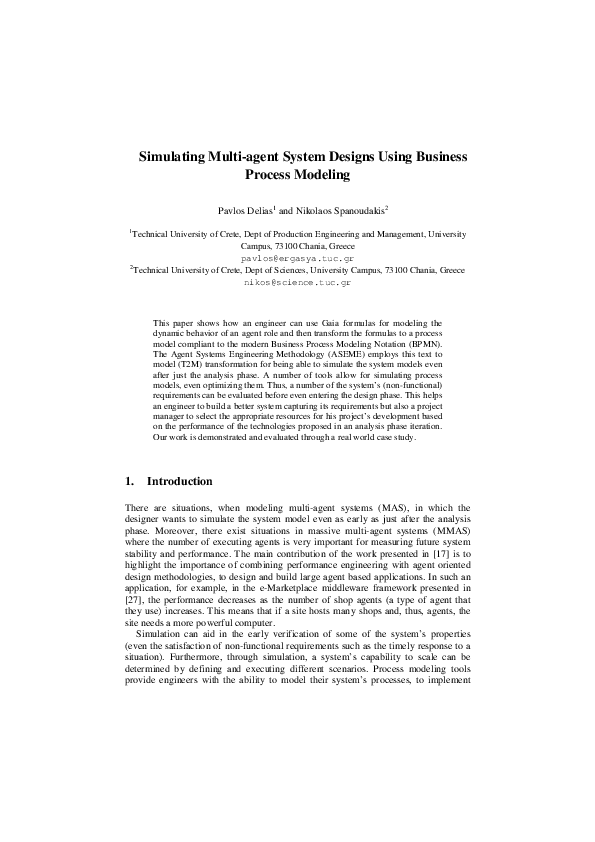(PDF) N.: Simulating multi-agent system designs using business process modeling