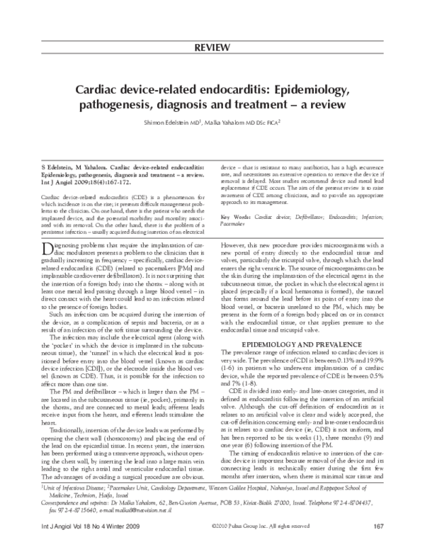 (PDF) Cardiac device-related endocarditis: Epidemiology, pathogenesis ...