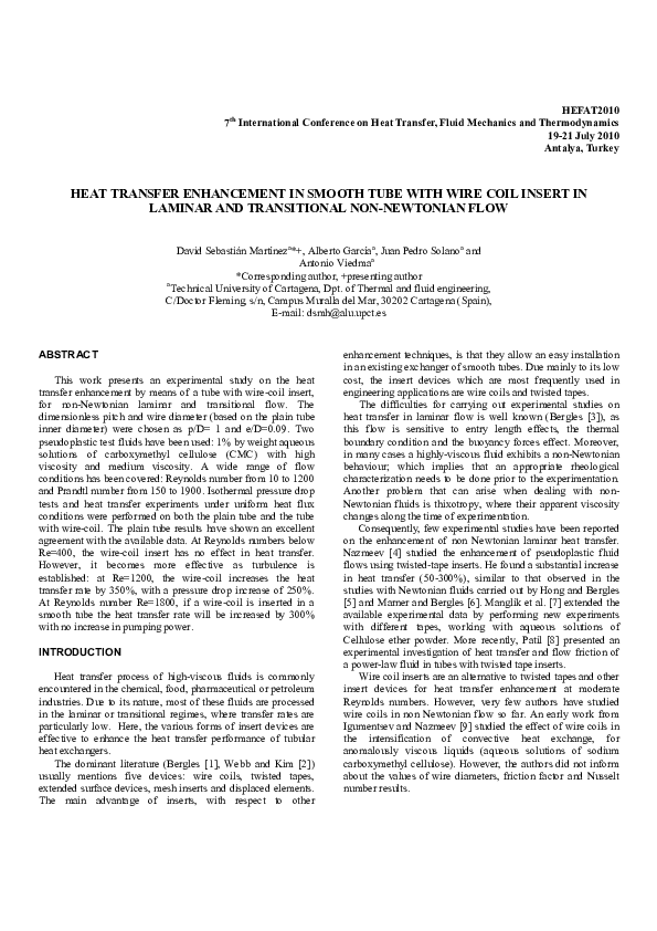 (PDF) Heat transfer enhancement in smooth tube with wire coil insert in laminar and transitional ...