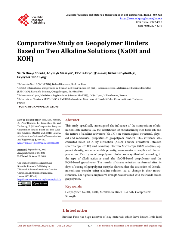 (PDF) Comparative Study on Geopolymer Binders Based on Two Alkaline ...