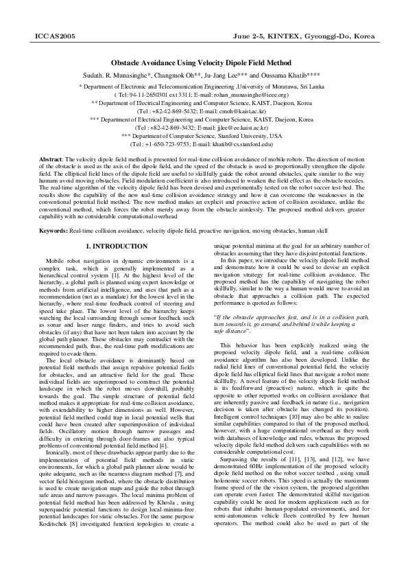 (PDF) Obstacle avoidance using velocity dipole field method