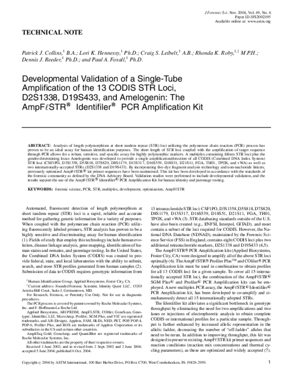 (PDF) Developmental Validation of a Single-Tube Amplification of the 13 ...