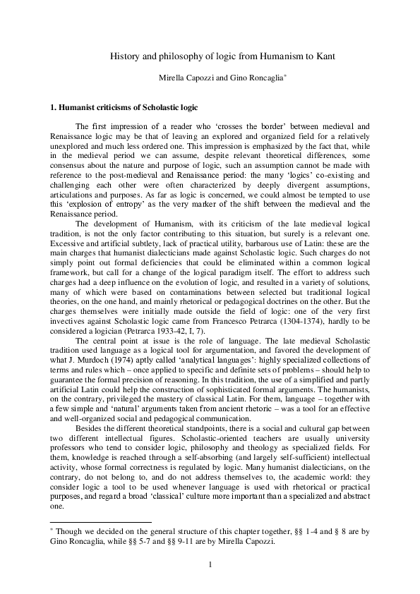 (PDF) Logic and Philosophy of Logic from Humanism to Kant | Mirella ...
