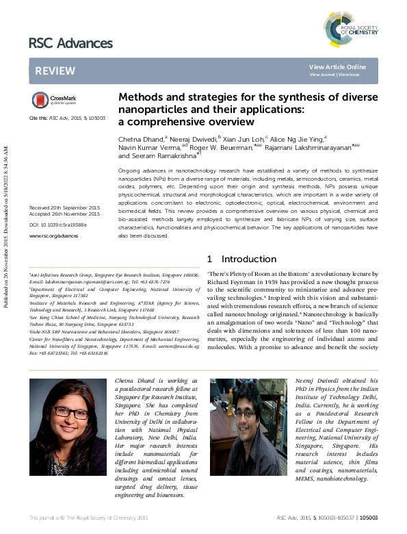 (PDF) Methods and strategies for the synthesis of diverse nanoparticles and their applications ...