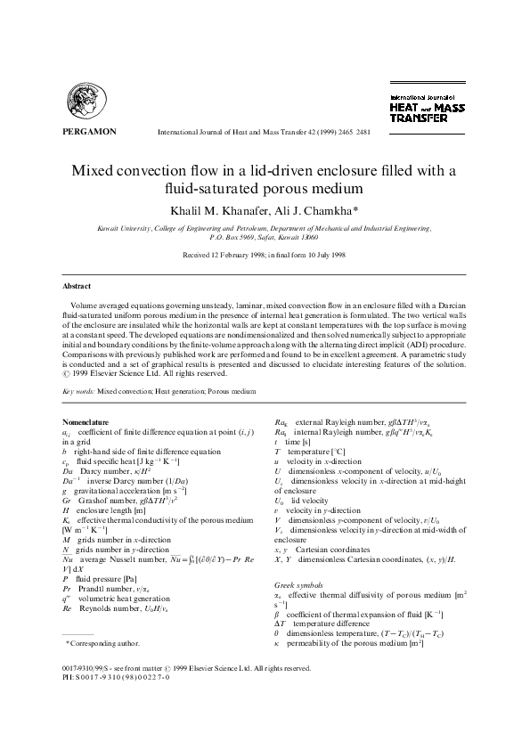 (PDF) Mixed convection flow in a lid-driven enclosure filled with a fluid-saturated porous ...