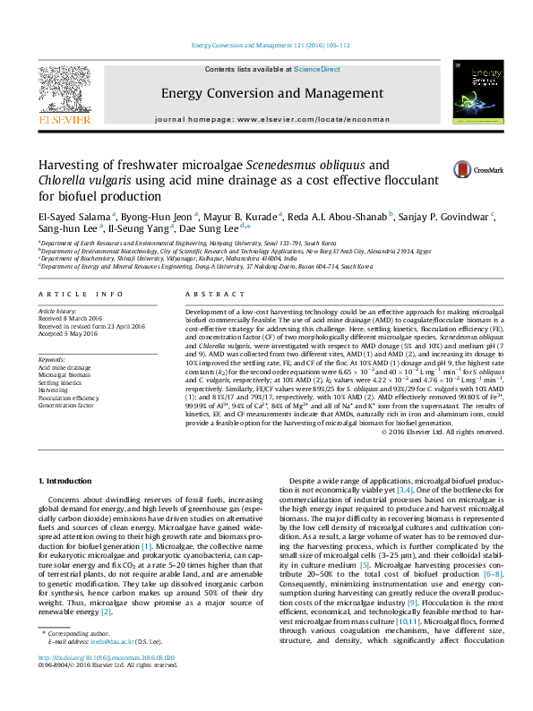 (PDF) Harvesting of freshwater microalgae Scenedesmus obliquus and ...