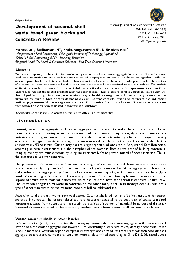 (PDF) Development of coconut shell waste based paver blocks and ...
