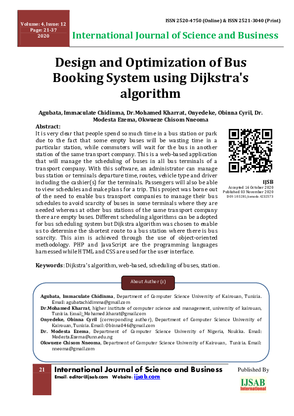 (PDF) Design and Optimization of Bus Booking System using Dijkstra's algorithm