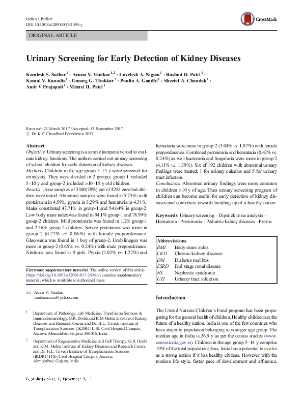(PDF) Urinary Screening for Early Detection of Kidney Diseases
