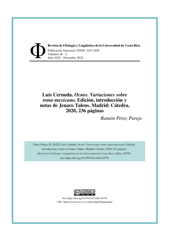 (PDF) Luis Cernuda. Ocnos. Variaciones sobre tema mexicano. Edición ...