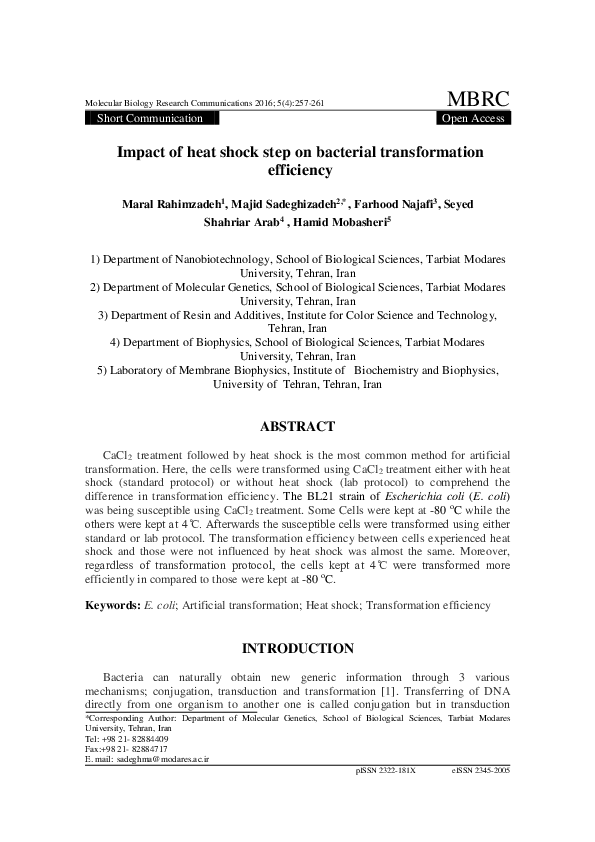 (PDF) Impact of heat shock step on bacterial transformation efficiency