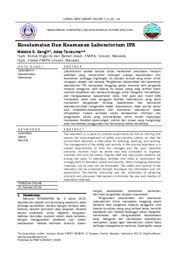 (PDF) Keselamatan Dan Keamanan Laboratorium IPA