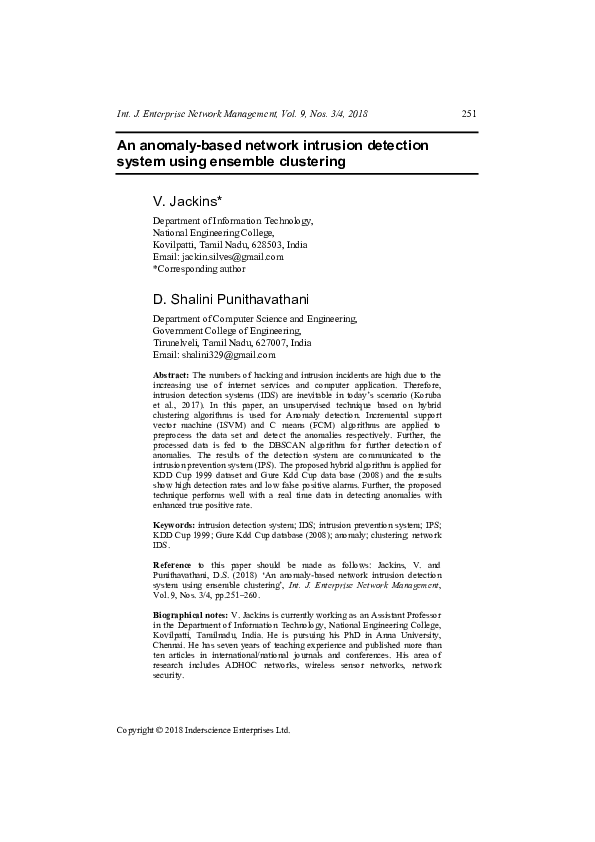 Pdf An Anomaly Based Network Intrusion Detection System Using Ensemble Clustering