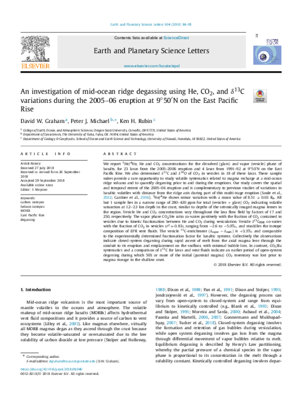 (PDF) An investigation of mid-ocean ridge degassing using He, CO2, and ...