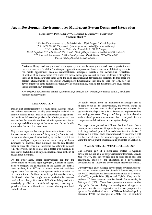 (PDF) Agent Development Environment for Multi-agent System Design and Integration