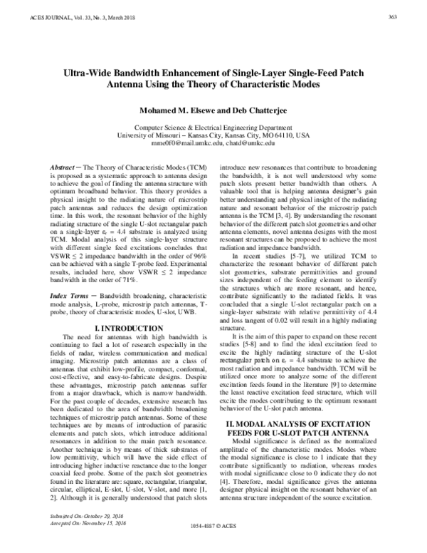 (PDF) Ultra-Wide Bandwidth Enhancement of Single-Layer Single-Feed Patch Antenna Using the ...