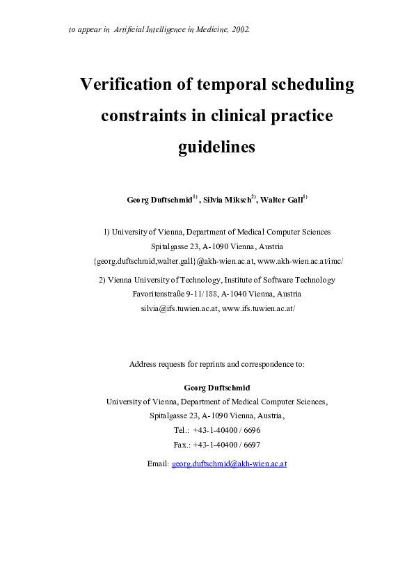 (PDF) Verification of temporal scheduling constraints in clinical practice guidelines