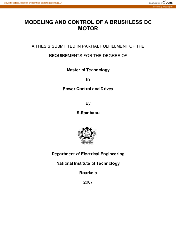 (PDF) Modeling and control of a brushless DC motor