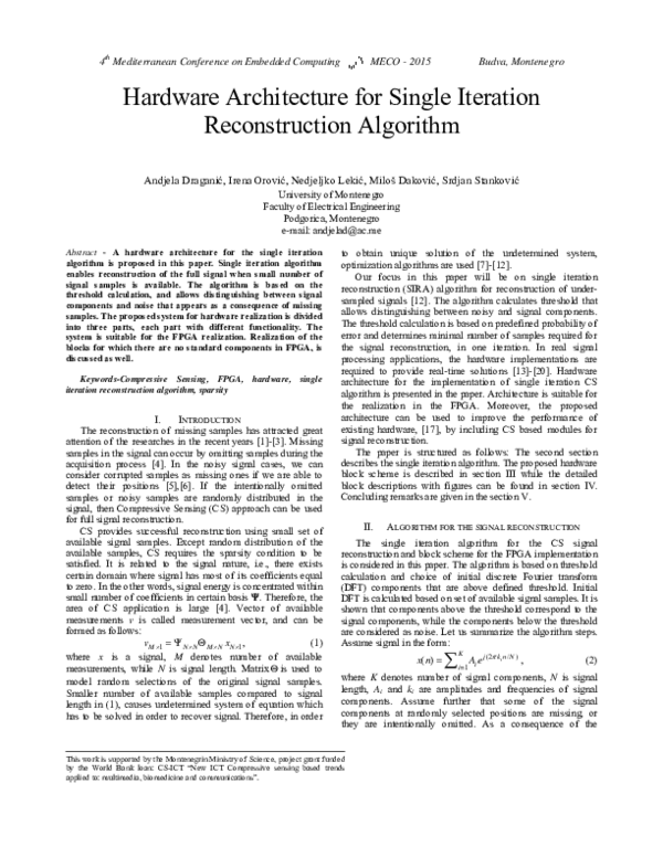 Pdf Hardware Architecture For Single Iteration Reconstruction