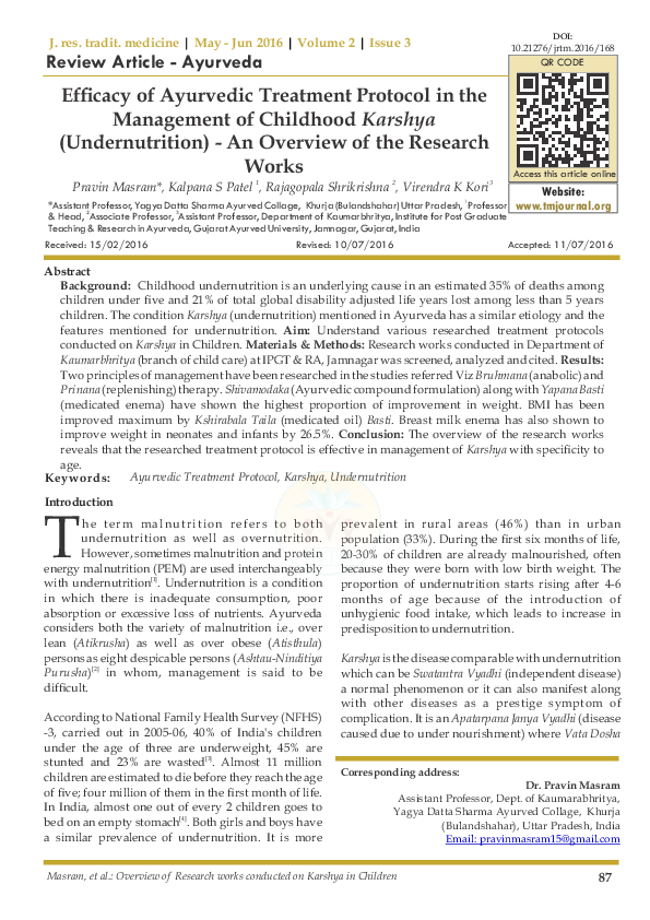(PDF) Efficacy of Ayurvedic Treatment Protocol in the Management of ...