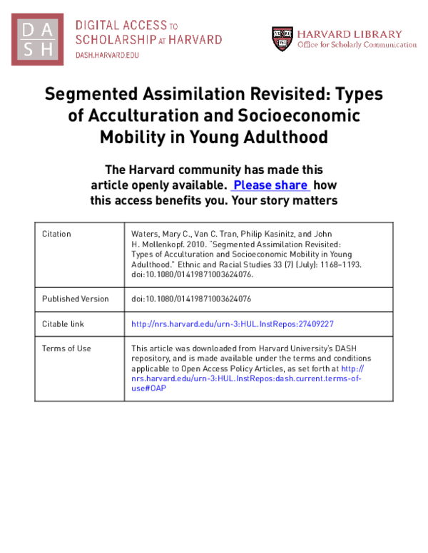 (PDF) Segmented assimilation revisited: types of acculturation and ...