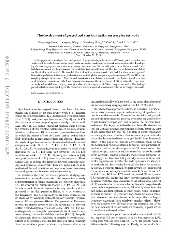 (PDF) The development of generalized synchronization on complex networks