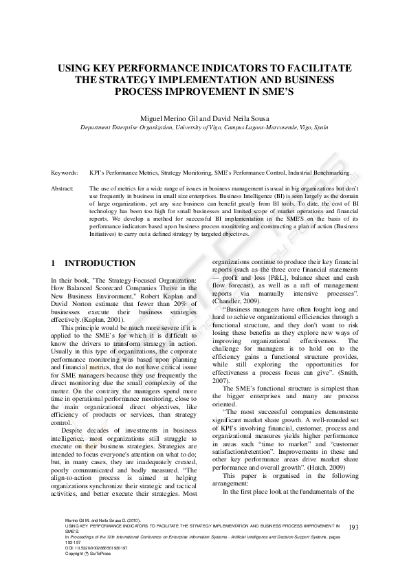 (PDF) Using Key Performance Indicators to Facilitate the Strategy ...