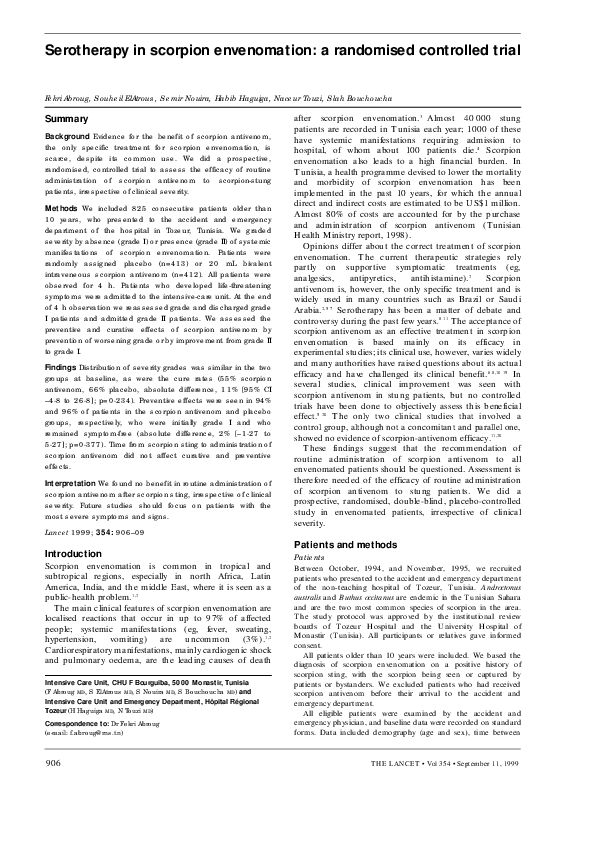 (PDF) Serotherapy in scorpion envenomation: a randomised controlled trial