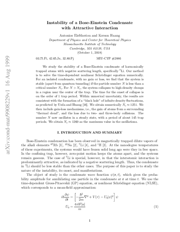 (PDF) Direct observation of growth and collapse of a Bose–Einstein condensate with attractive ...