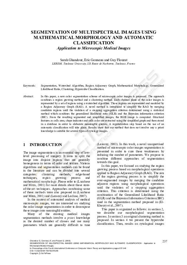(PDF) SEGMENTATION OF MULTISPECTRAL IMAGES USING MATHEMATICAL MORPHOLOGY AND AUTOMATIC ...