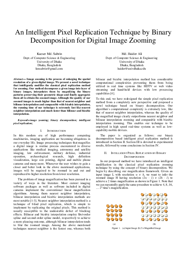 (PDF) An Intelligent Pixel Replication Technique by Binary Decomposition for Digital Image Zooming