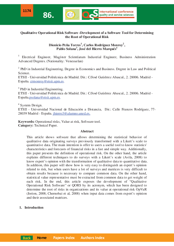 (PDF) Qualitative Operational Risk Software -Development of a Software Tool for Determining the ...