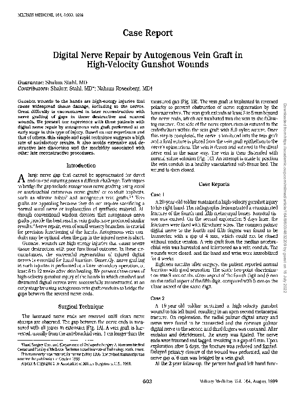 (PDF) Digital Nerve Repair by Autogenous Vein Graft in High-Velocity ...