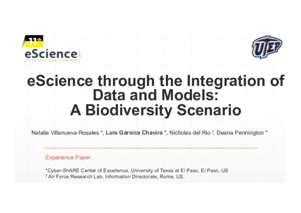 (PDF) eScience through the Integration of Data and Models: A Biodiversity Scenario