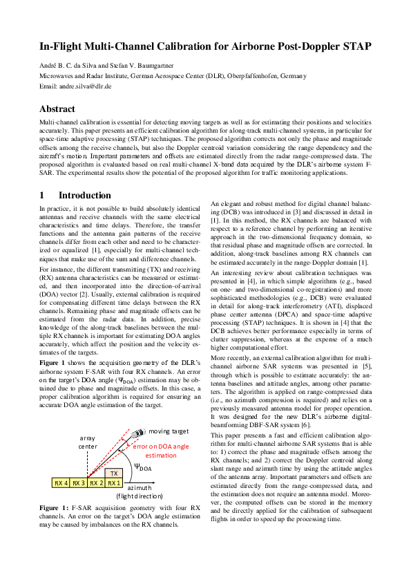 (PDF) In-Flight Multi-Channel Calibration for Airborne Post-Doppler STAP