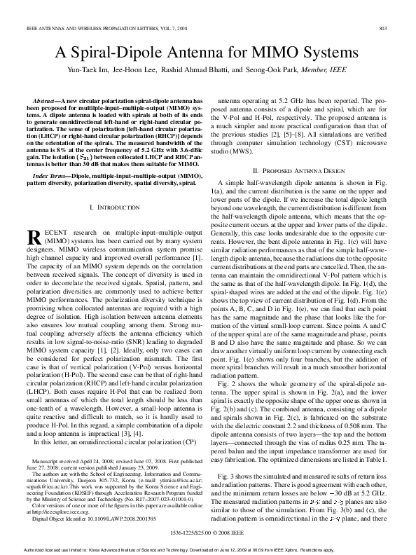 (PDF) A Spiral-Dipole Antenna for MIMO Systems