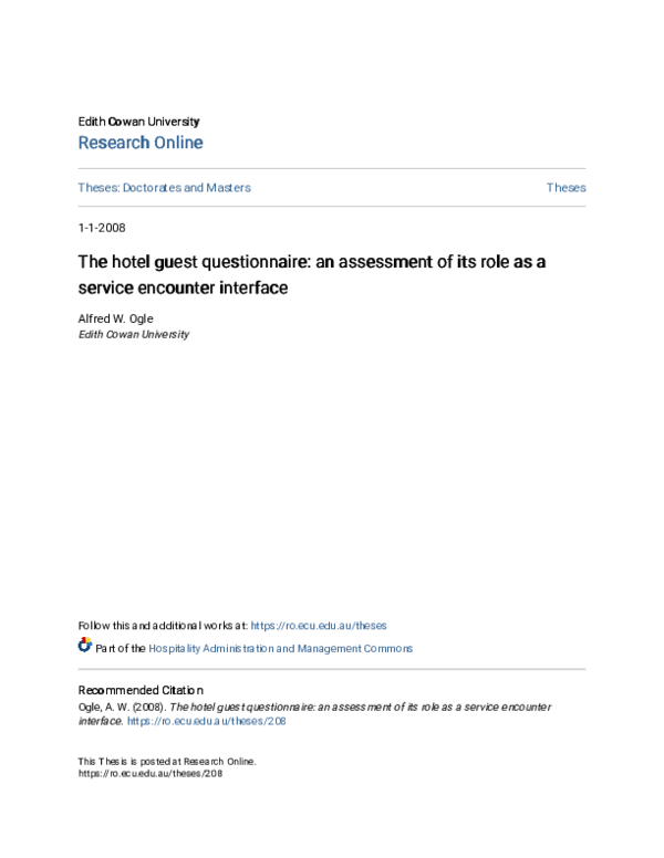 (PDF) The hotel guest questionnaire : an assessment of its role as a ...