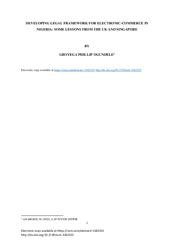 (PDF) Developing Legal Framework for Electronic Commerce in Nigeria ...