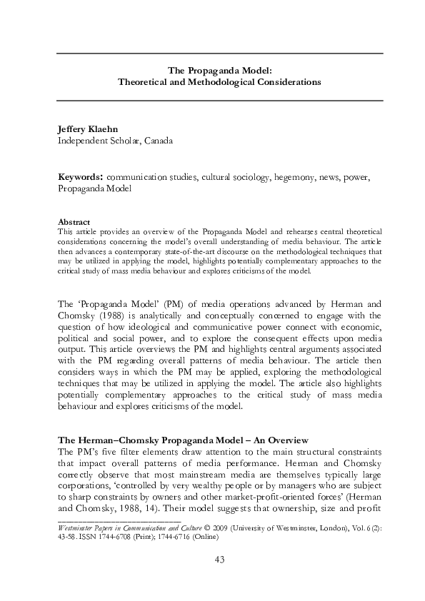 (PDF) The Propaganda Model: Theoretical and Methodological Considerations