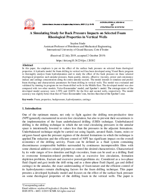 (PDF) A Simulating Study for Back Pressure Impacts on Selected Foam ...