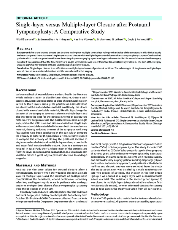 (PDF) Single-layer versus Multiple-layer Closure after Postaural ...