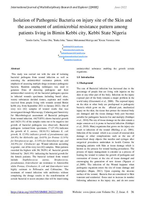 (PDF) Isolation of Pathogenic Bacteria on injury site of the Skin and ...