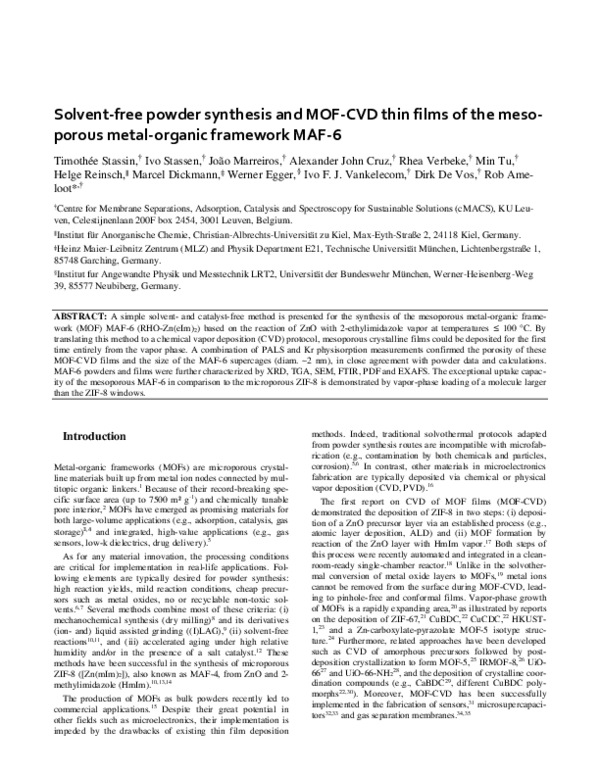 (PDF) Solvent-Free Powder Synthesis and MOF-CVD Thin Films of the ...