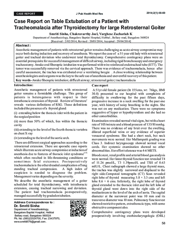 (PDF) Case Report on Table Extubation of a Patient with Tracheomalacia ...