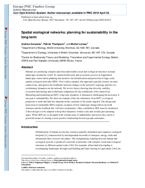 (PDF) Spatial ecological networks: planning for sustainability in the ...