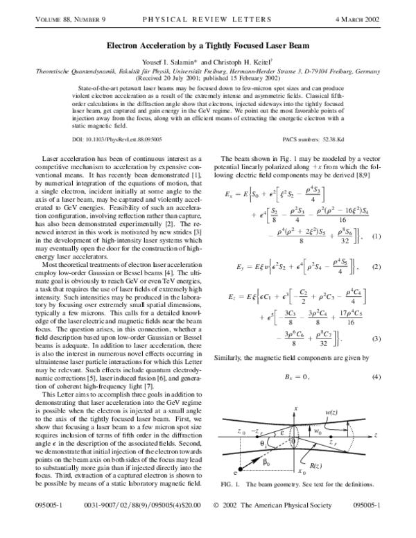 (PDF) Electron Acceleration by a Tightly Focused Laser Beam