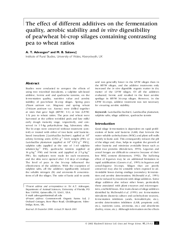 (PDF) The effect of different additives on the fermentation quality, aerobic stability and in ...