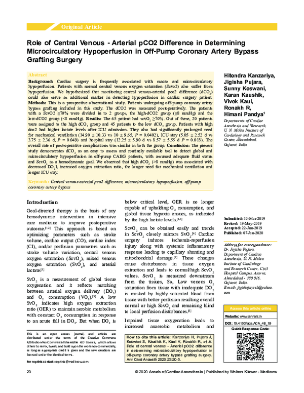 (PDF) Role of central venous - Arterial pCO2 difference in determining ...