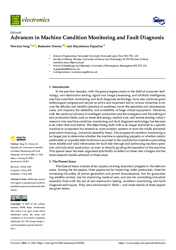 (PDF) Advances in Machine Condition Monitoring and Fault Diagnosis
