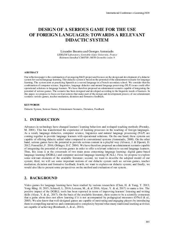 (PDF) Design of a Serious Game for the Use of Foreign Languages ...